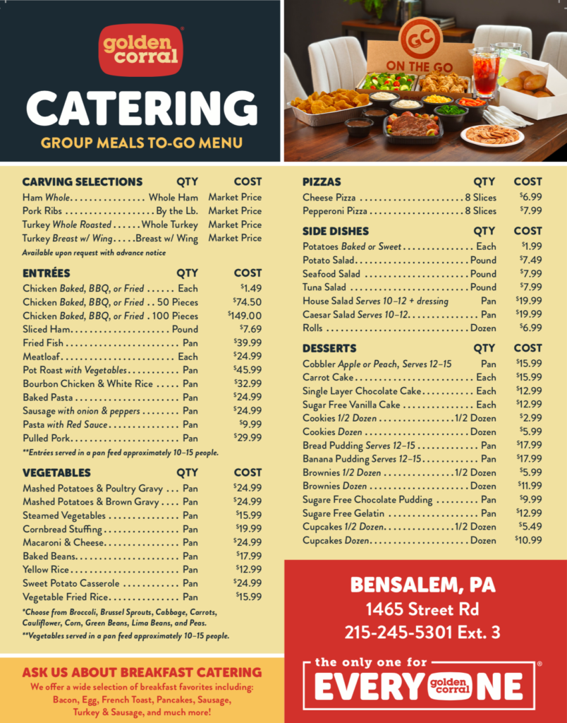 Golden Corral Catering Menu Prices 2025 - Full Meal Packages